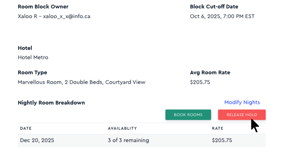 Release My Hotel Room Block – EventConnect