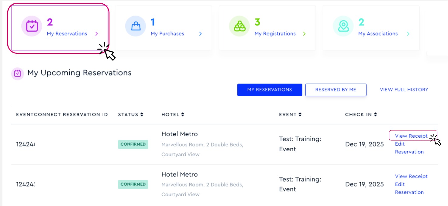 View Reservation – EventConnect