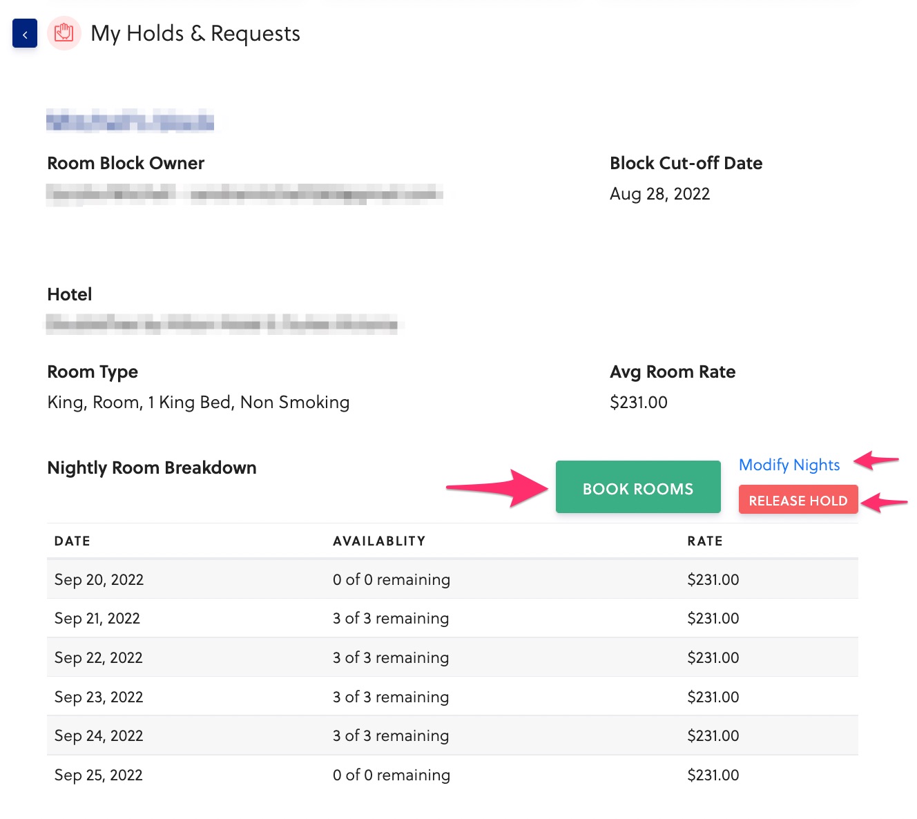 Approved Room Block Request – EventConnect